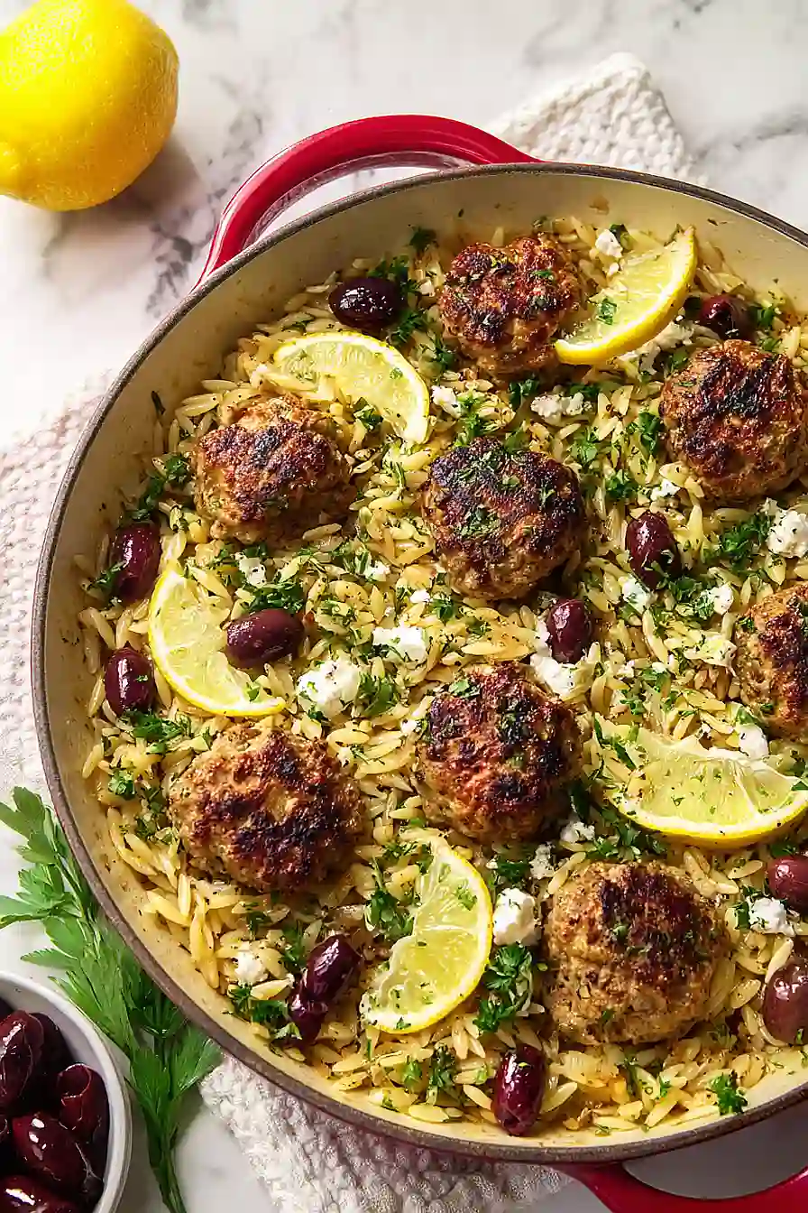 Lemony Mediterranean Meatballs with Orzo - homefoodkitchen